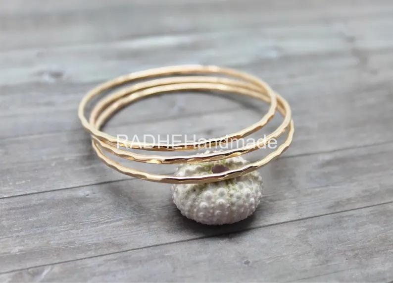 3 Set Bangle Simple Hammered Bangle Bangle Bracelet Smooth and Hammered ...
