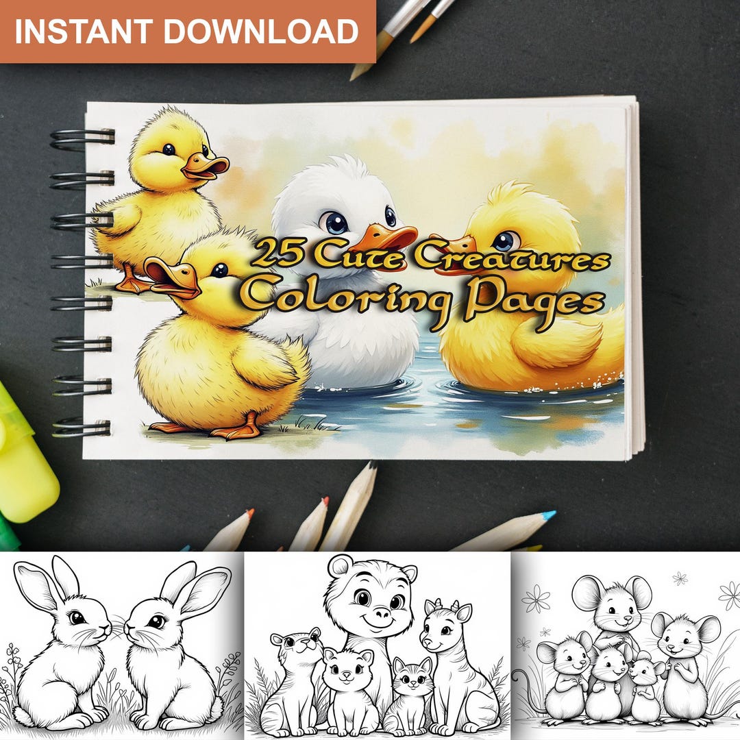 25 Cute Creatures Coloring Pages | Instant Download | Ready to Print ...