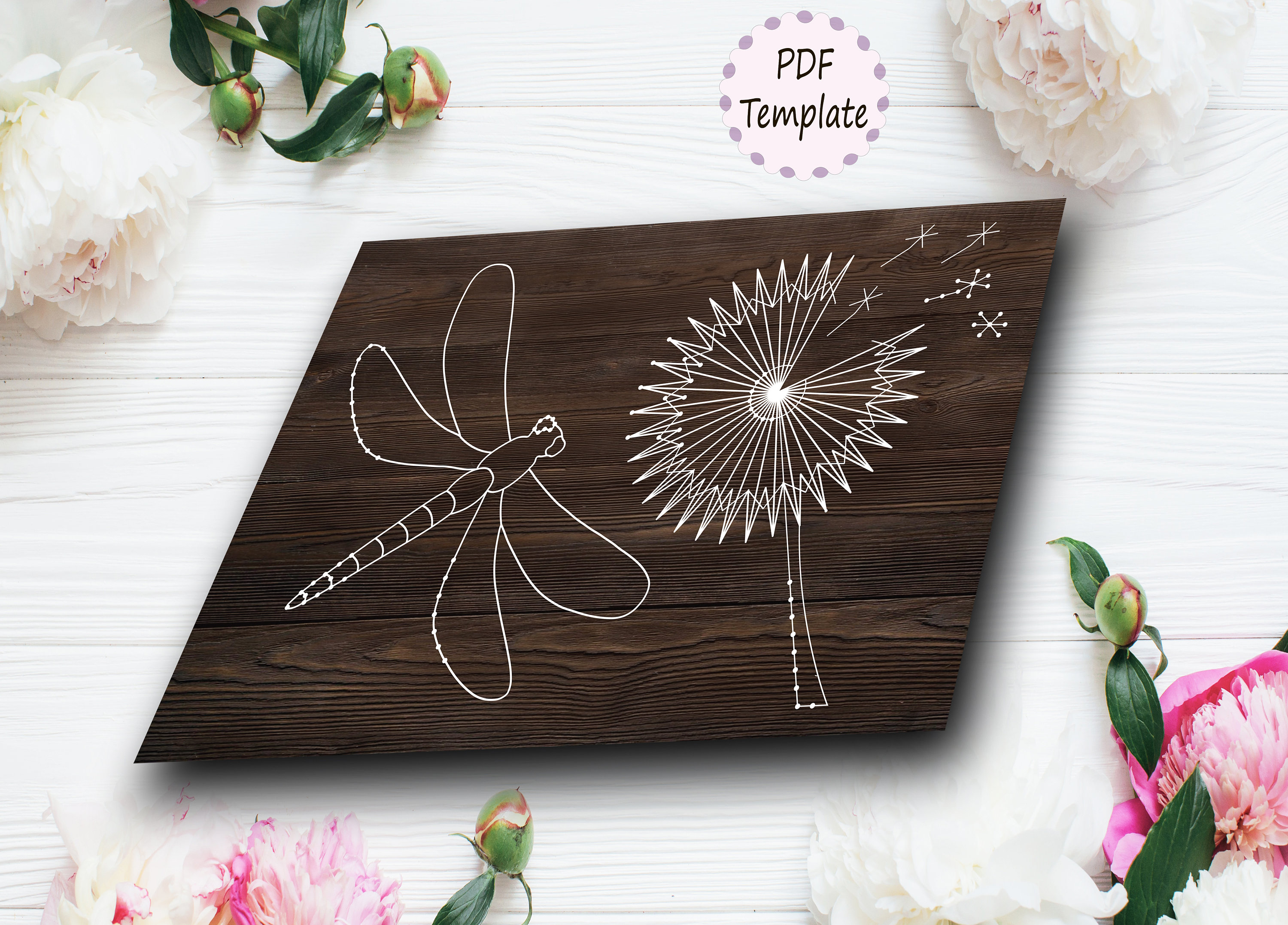 Dragonfly String Art Template Dandelion Pattern Dragonfly on | Etsy