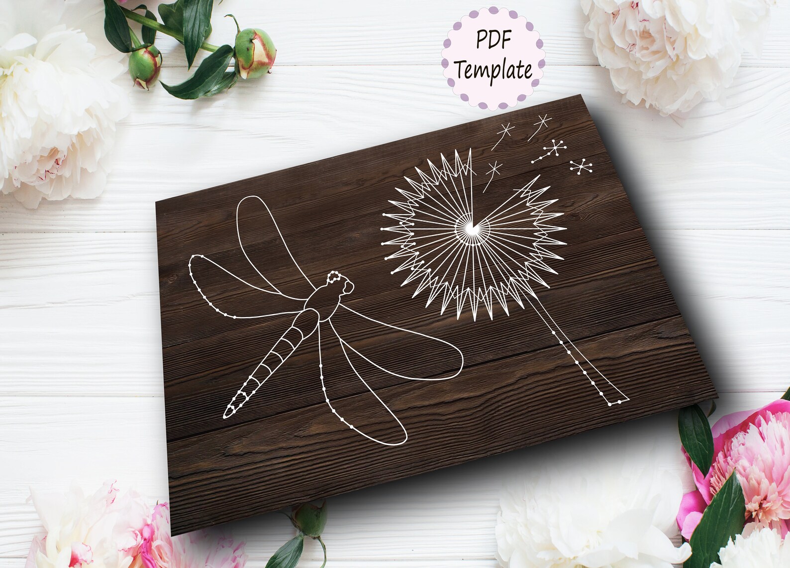 Dragonfly String Art Template Dandelion Pattern Dragonfly on | Etsy