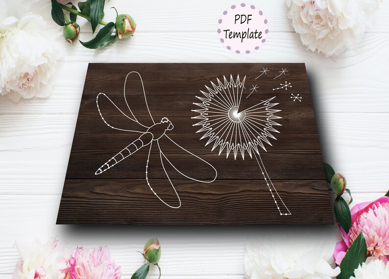 Dragonfly String Art Template Dandelion Pattern Dragonfly on | Etsy