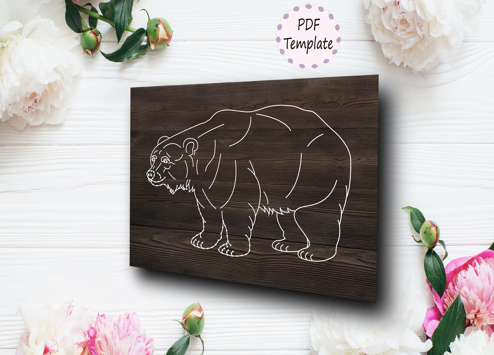 String Art Bear Template Pattern Grizzly Bear String Art | Etsy