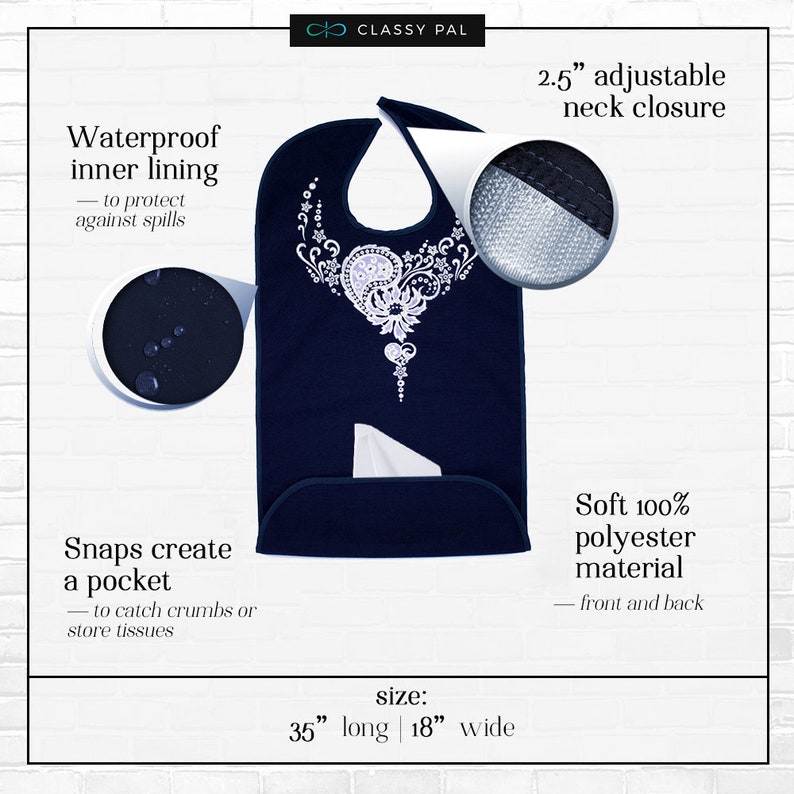 Classy Pal Adult Bib for Women With Embroidered Design Waterproof ...