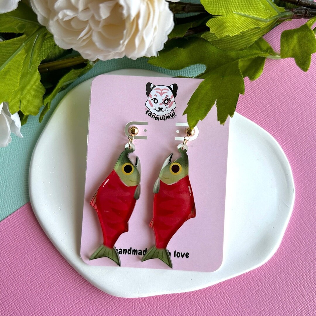 Red Sockeye Salmon Acrylic Earrings - Etsy