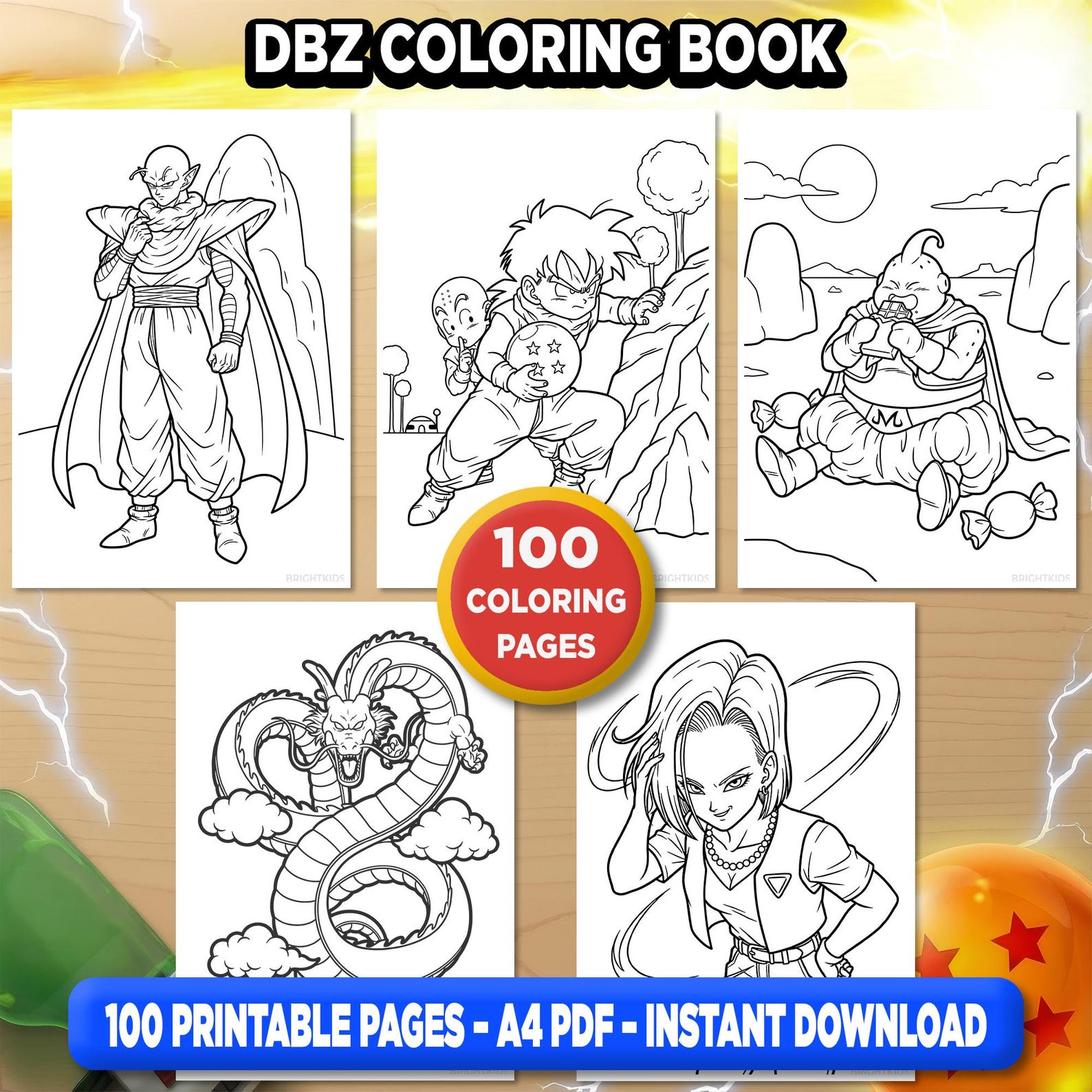 Dragon Ball Z Coloring Book: 100 DBZ Pages, A4 PDF, Instant Download - Etsy