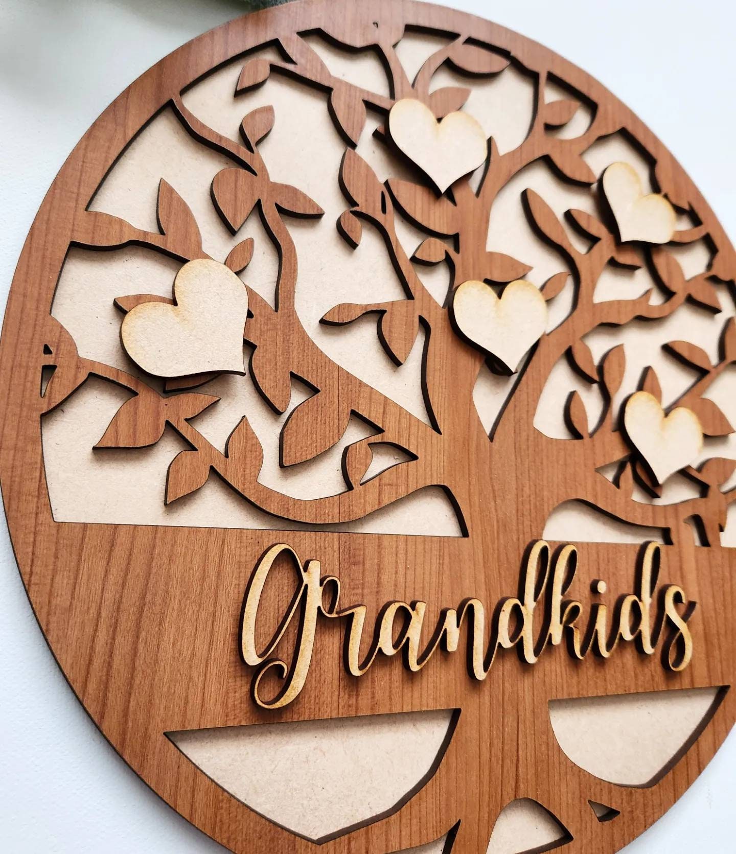 Custom Laser Engraved Wood Family Tree With Grandkids Names - Etsy