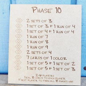 Phase 10 Phases Card / Card Game Steps / Custom Phase 10 Wooden Rules ...