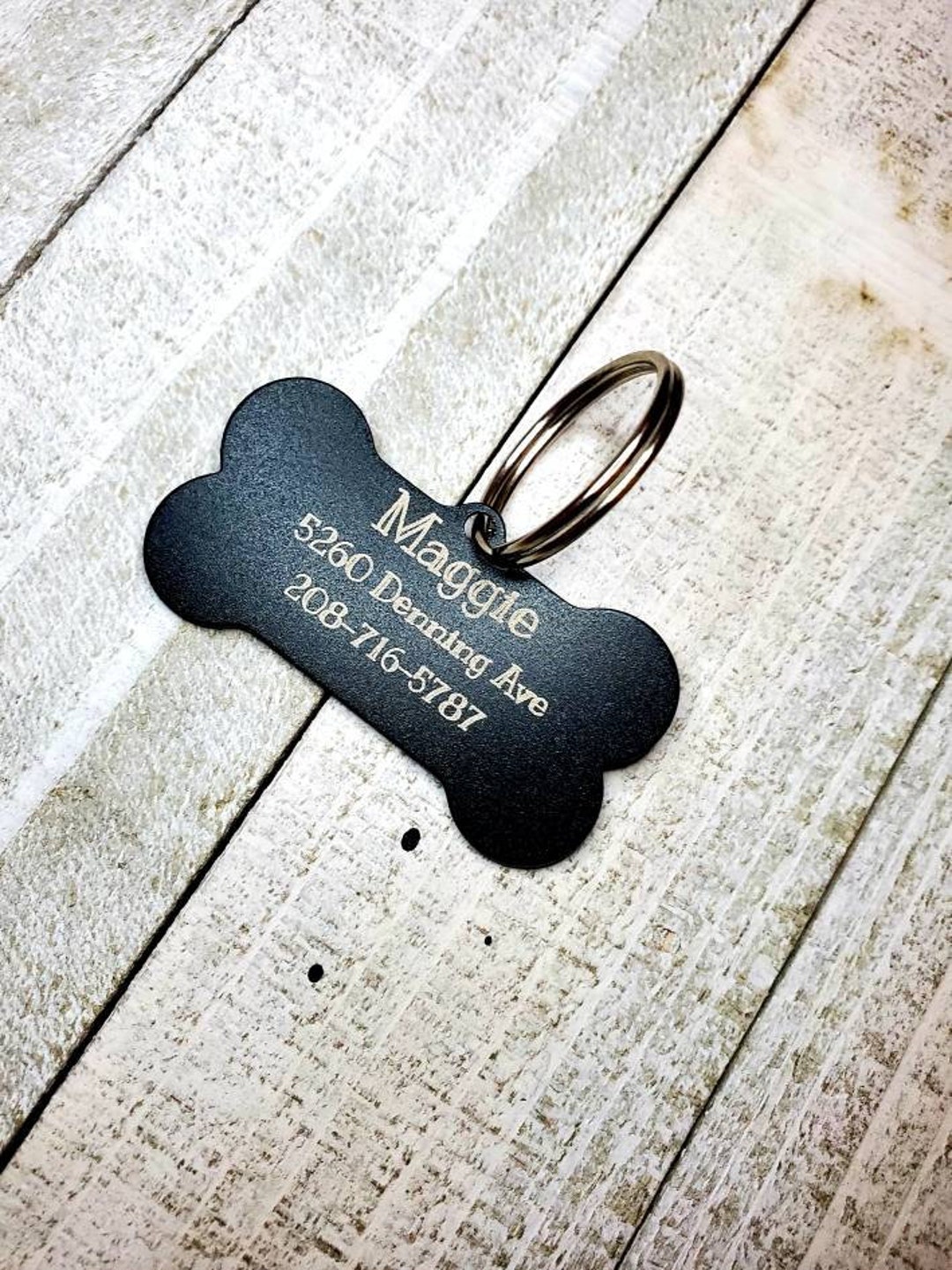 Black Stainless Steel Dog Tag, Bone Shape, Customized, Multiple Fonts ...