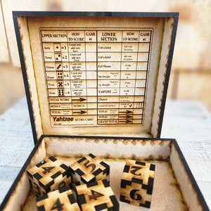 Custom Yahtzee Game Box, Wooden Dice, Laser Engraved Instructions ...