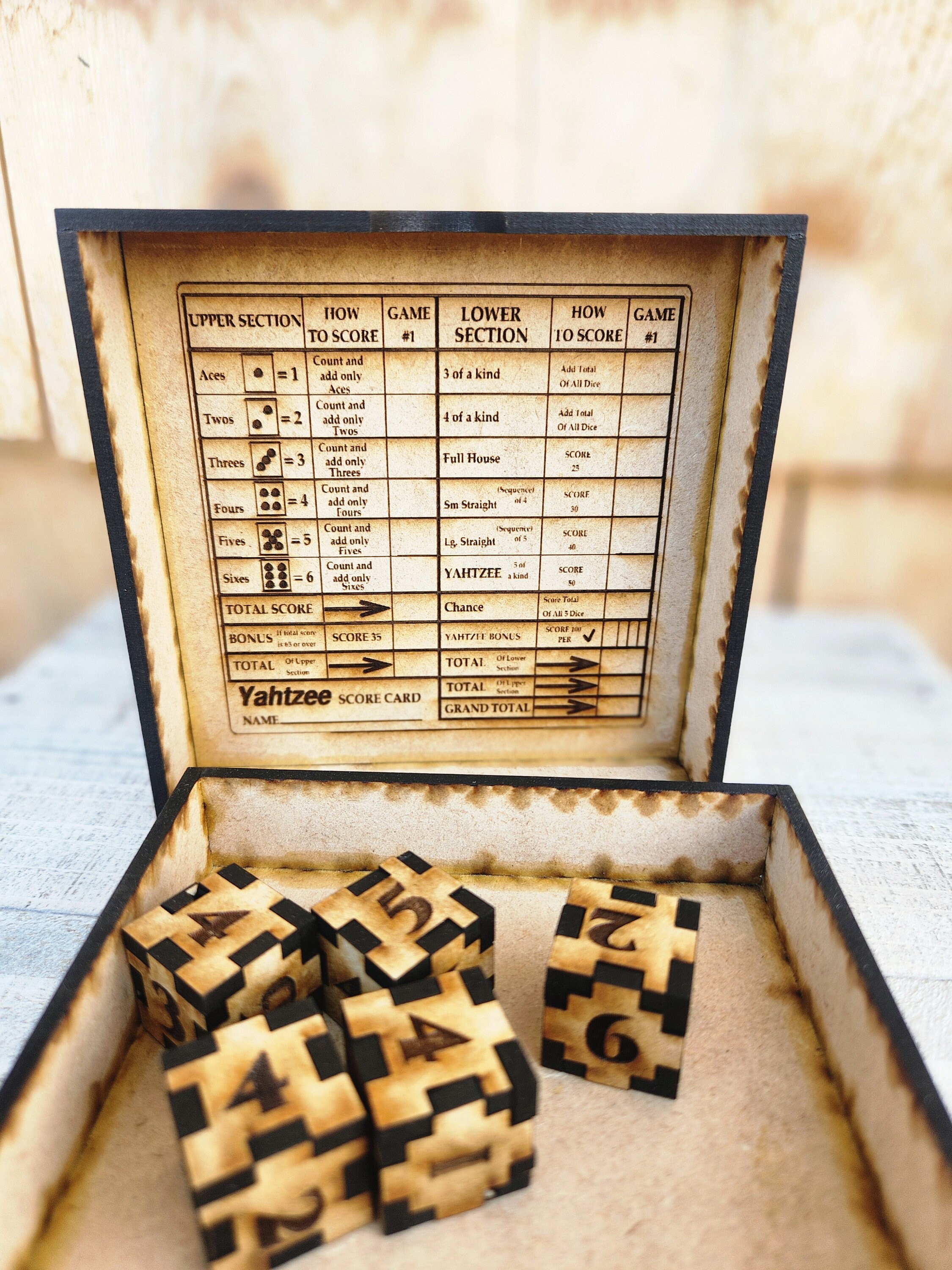 Custom Wooden Yahtzee Game Box: Laser Engraved Dice - Etsy