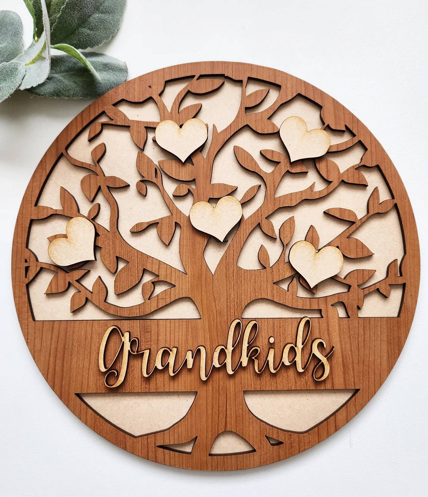 Custom Laser Engraved Wood Family Tree With Grandkids Names - Etsy