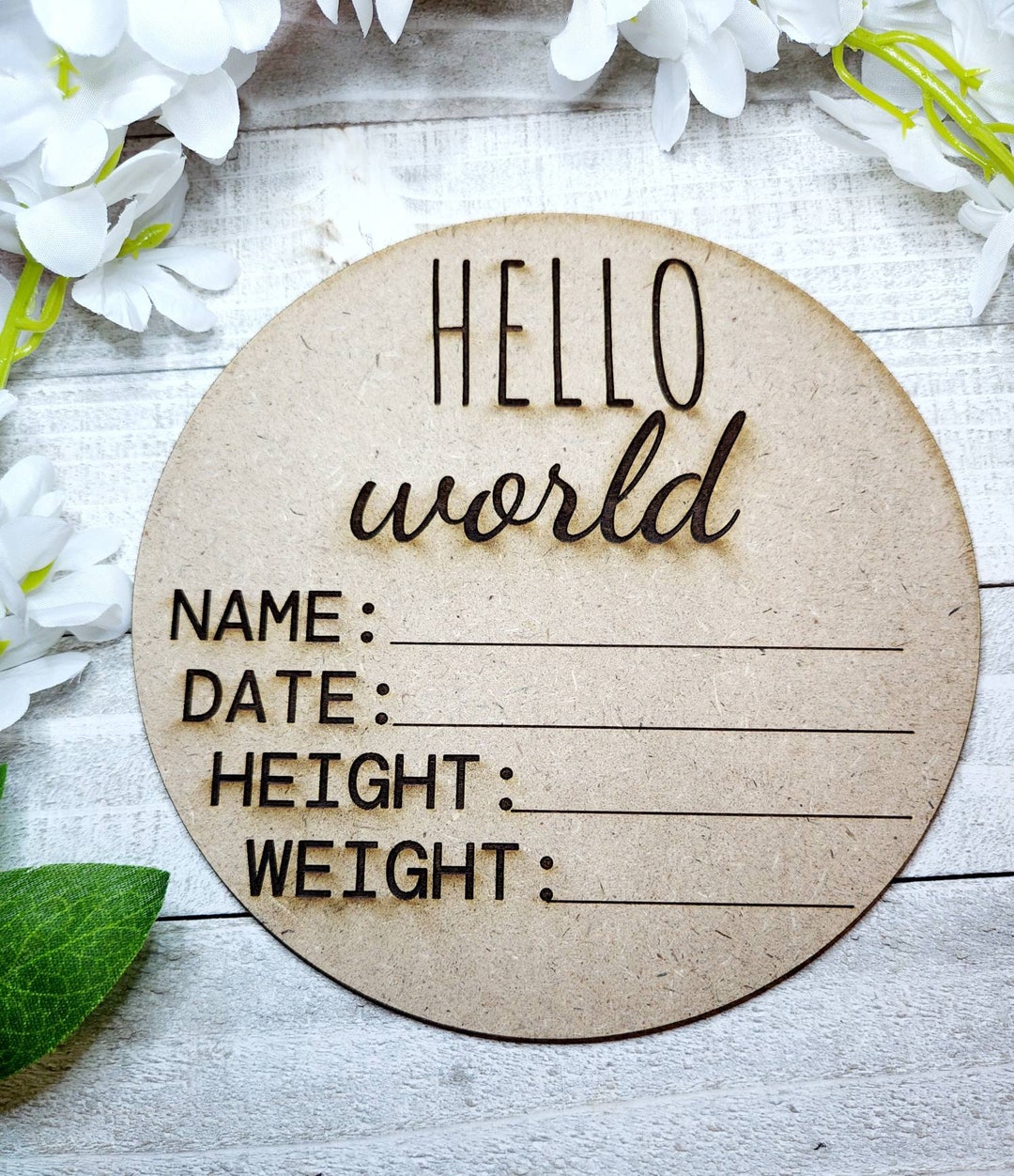 Laser Engraved Hello World Baby Sign: Newborn Stats - Etsy