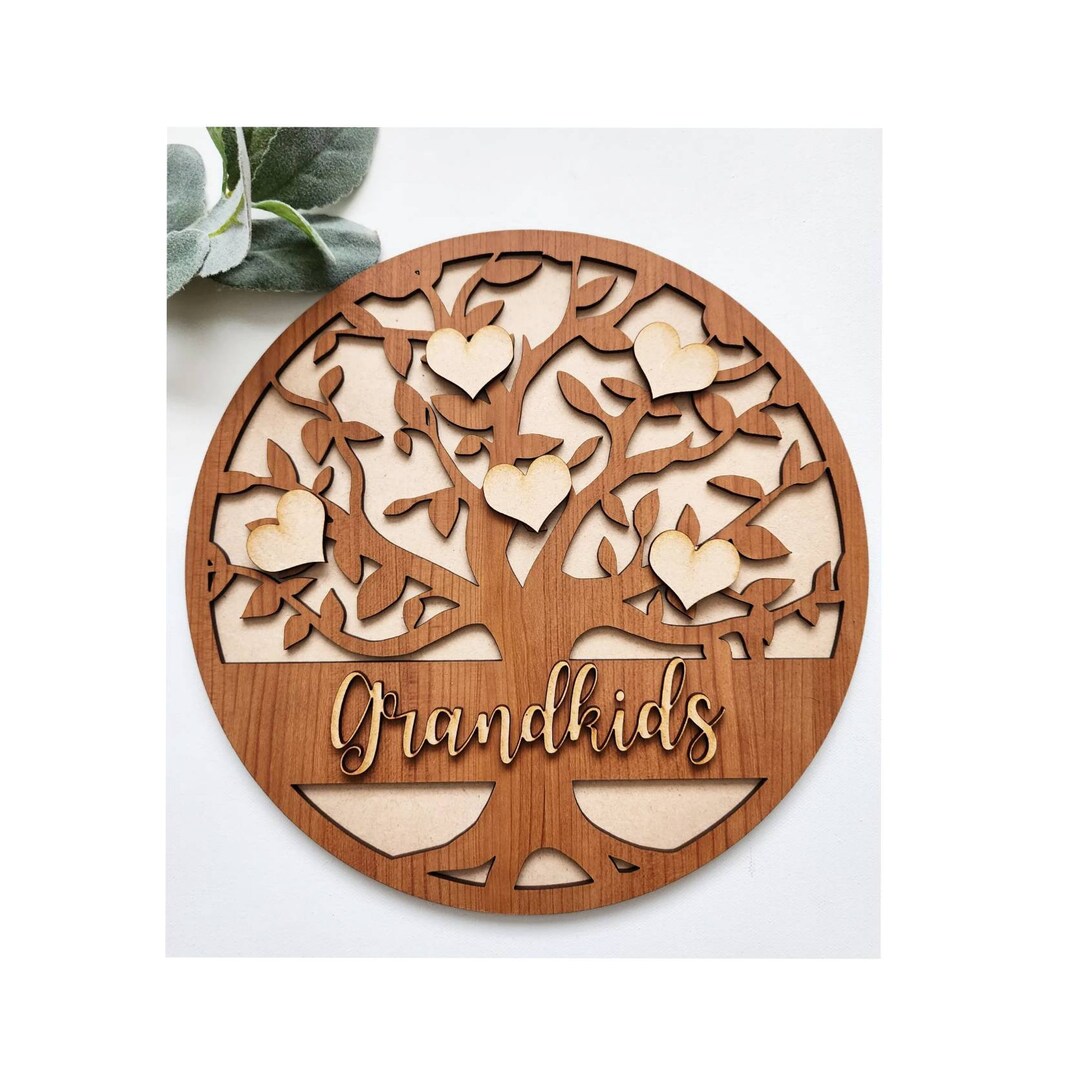 Custom Laser Engraved Wood Family Tree With Grandkids Names - Etsy