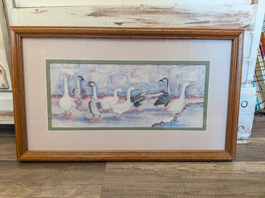 Vintage 1980s Ava Freeman Geese Framed Print, Country Farmhouse Kitchen ...