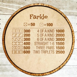 Custom Wood Farkle Round Board: Engraved Score Rules (8.5 Inch) - Etsy