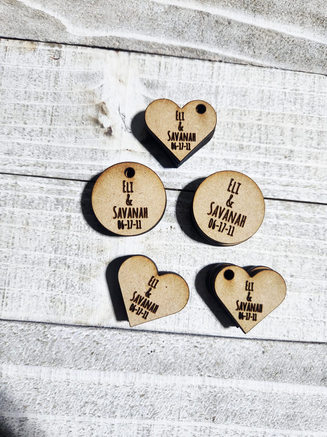 Custom 1" Wedding Favor Tokens, Personalized Heart or Round Tags, Bulk ...