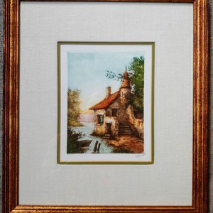 Mid Century Hand Colored Etching by J Bott, Mid Century Art, Vintage ...