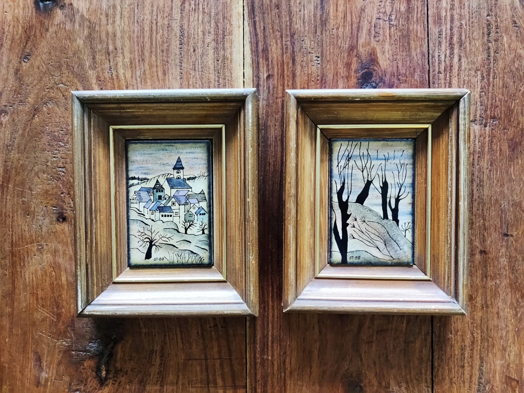 Vintage Miniature Tile Paintings Original Art Castle Paintings Romania ...