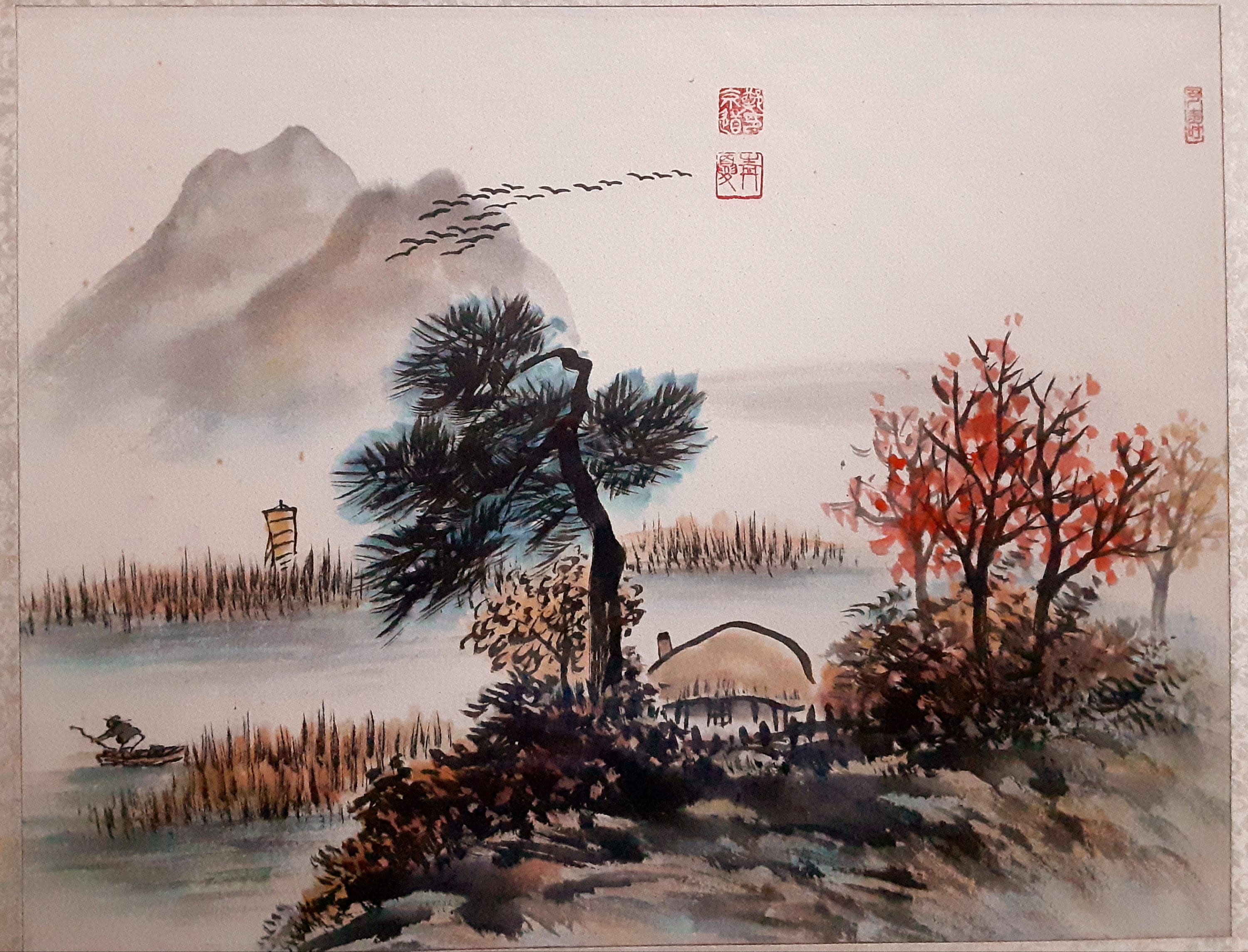 Vintage Korean Ink and Watercolor Painting Original Art Korean | Etsy