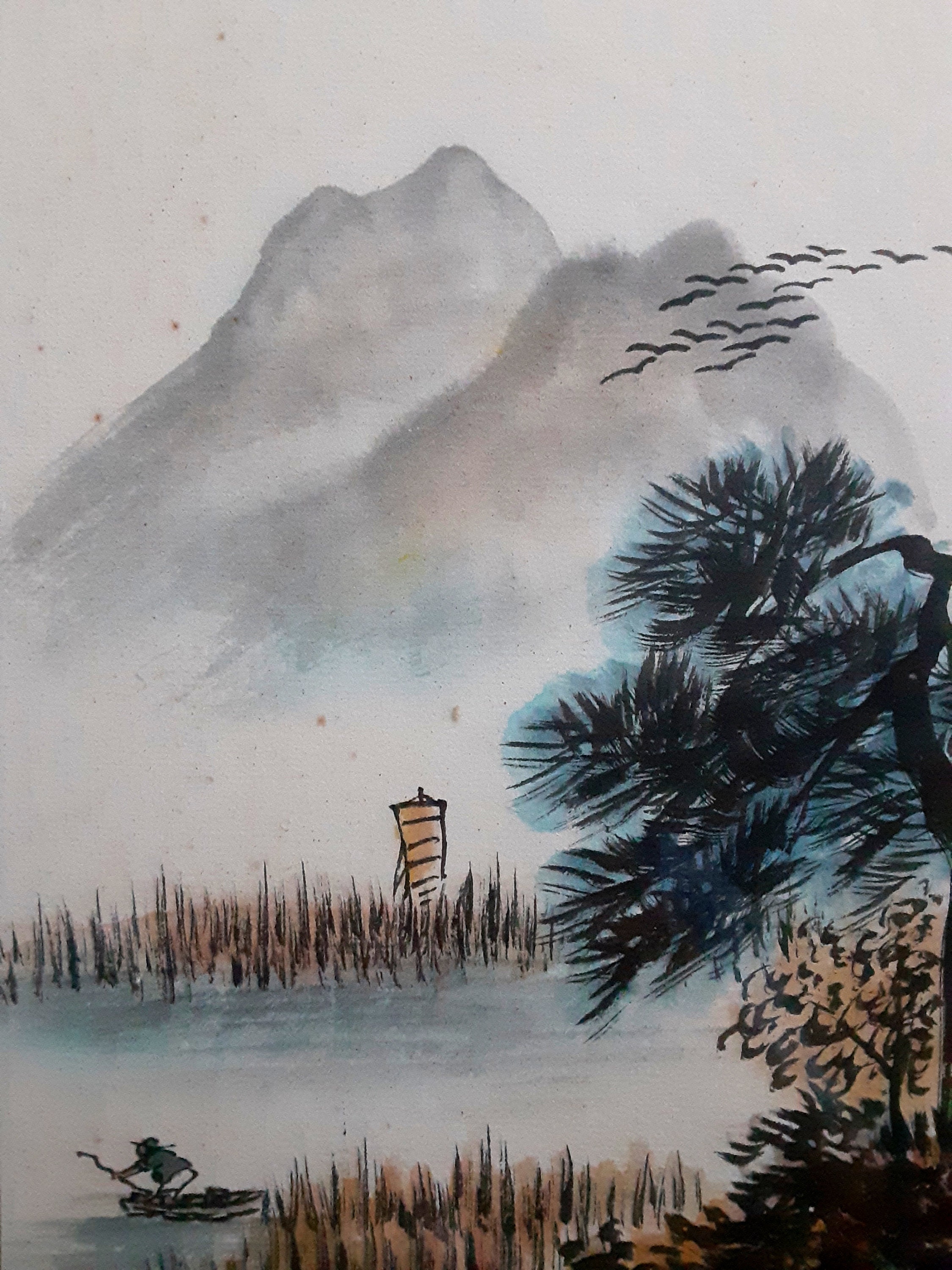 Vintage Korean Ink and Watercolor Painting Original Art Korean | Etsy