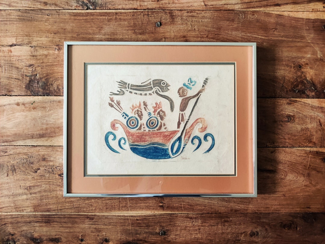 Mid Century Mayan Woodblock Print by Patric - Framed Mexican Art - Etsy