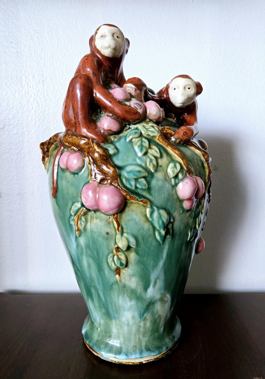 Vintage Majolica Monkey Vase Mid Century Chinoiserie Vase Majolica Vase ...