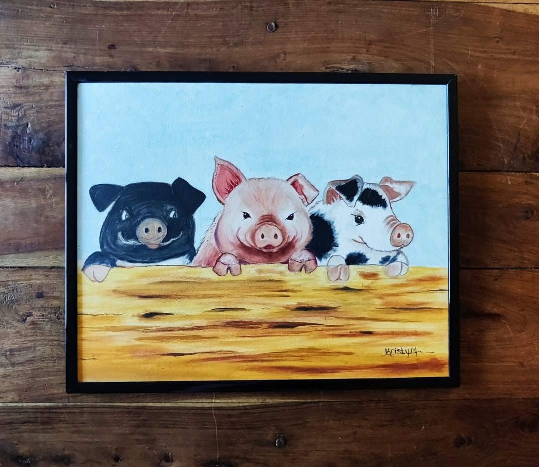 Folk Art Oil Painting Original Art Pig Paintings - Etsy