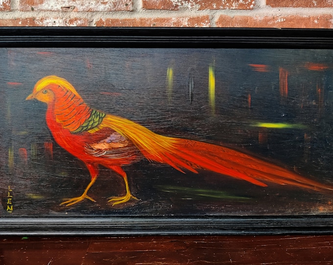 Vintage Golden Pheasant Oil Painting Original Art Mid Century Art ...
