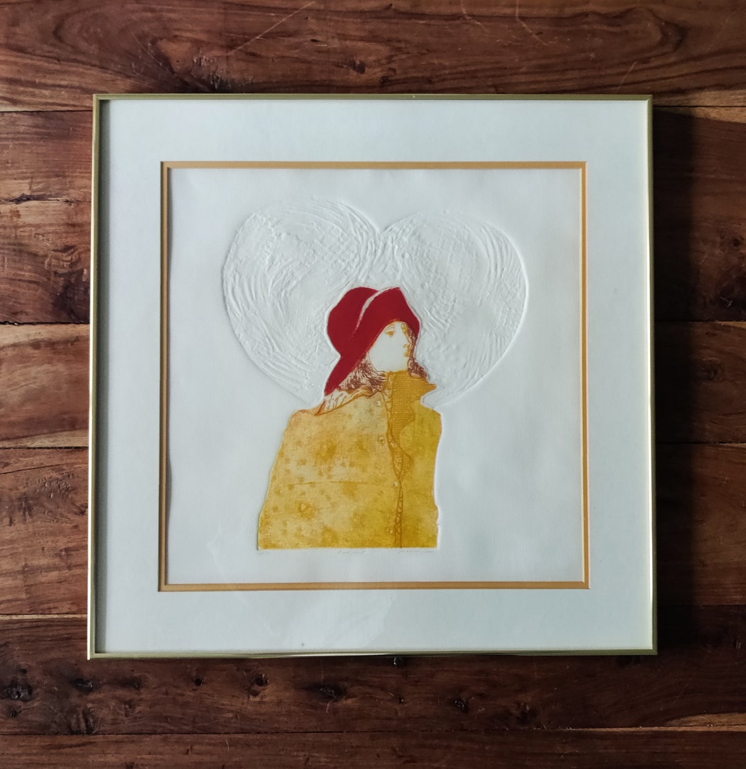 Marcia Isaacs Intaglio Etching Original Art Mid Century Art Red Hat ...
