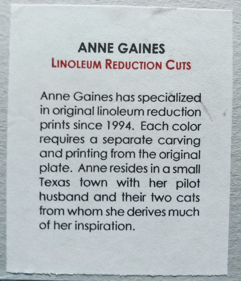 Anne Gaines Linoleum Reduction Print Original Art Anne | Etsy