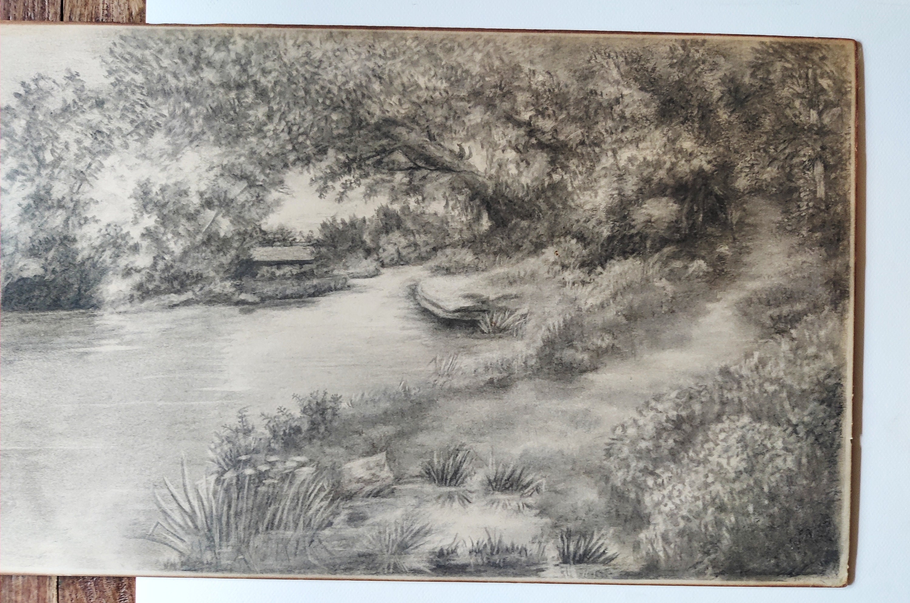 Antique Landscape Pencil Drawing Original Art Landscape | Etsy