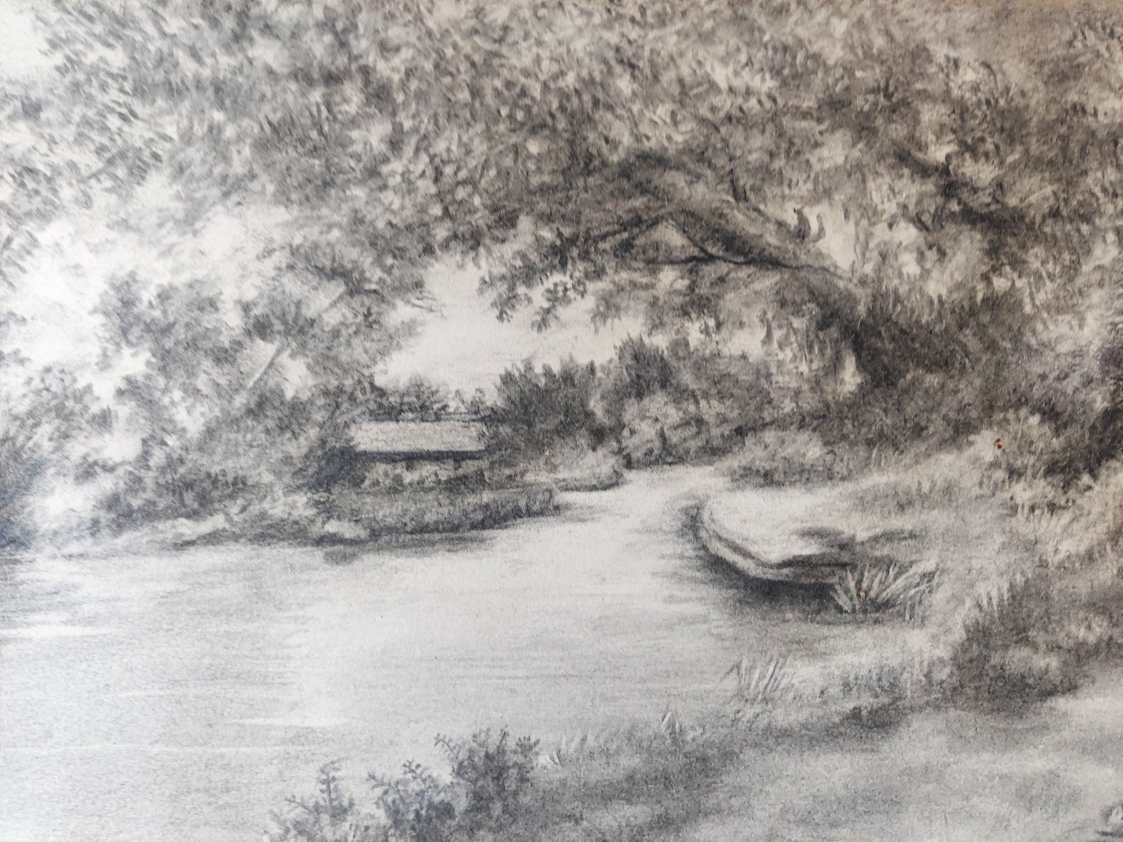 Antique Landscape Pencil Drawing Original Art Landscape - Etsy