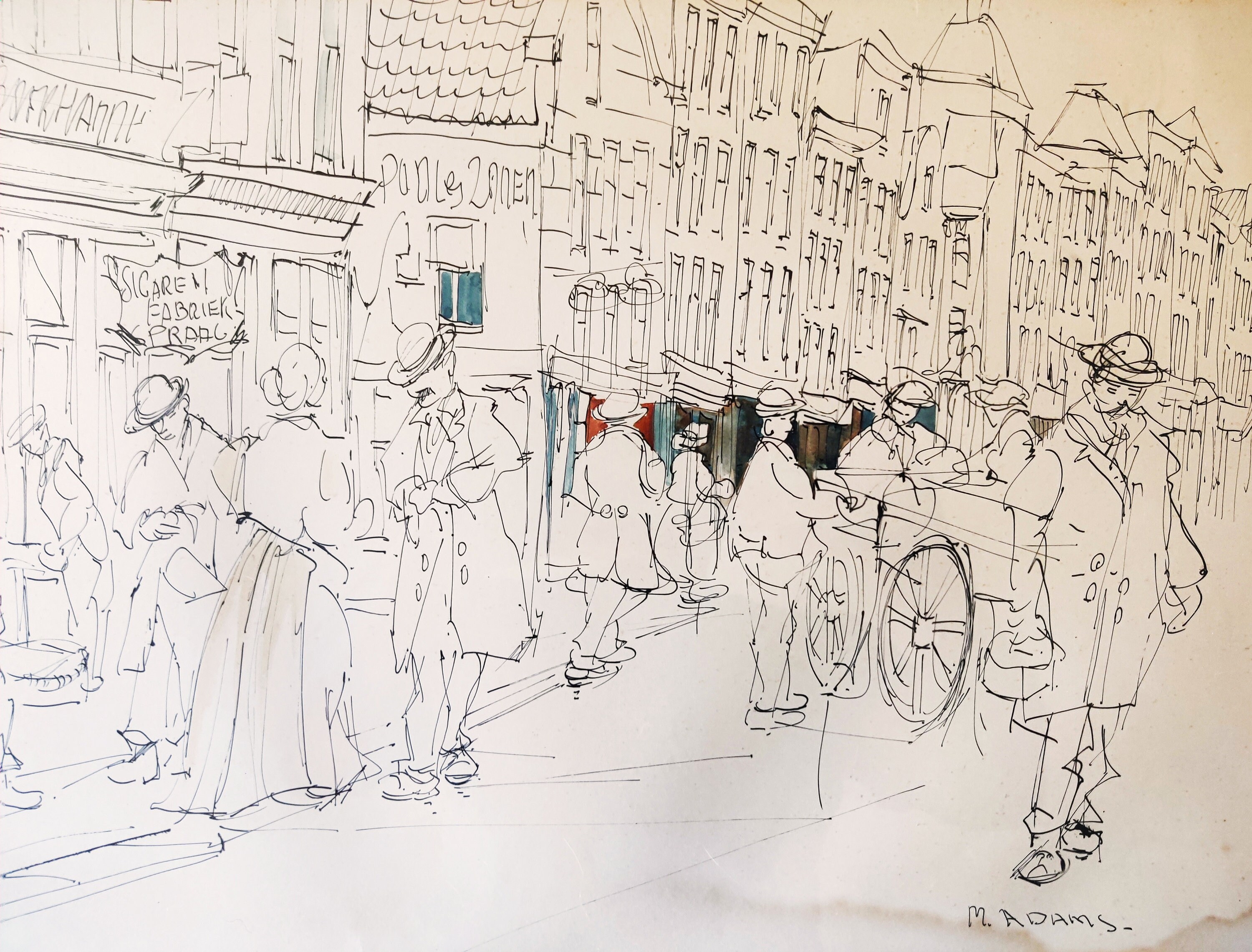 Antique Dutch Ink and Watercolor Painting by M Adams Original - Etsy