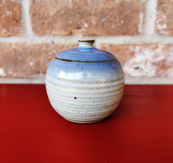 Studio Art Pottery Blue Glazed Bulb Vase | Etsy