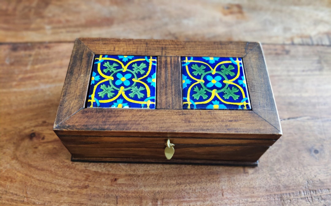 Wood and Ceramic Tile Jewelry Box India Trinket Box - Etsy