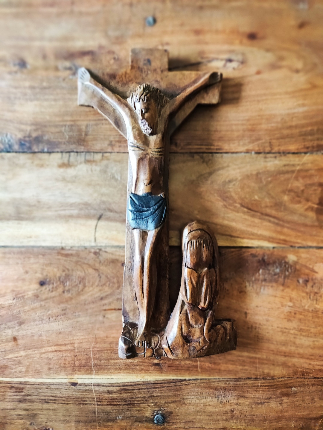 Folk Art Carved Wood Crucifix Original Art Antique Crucifix Haitian Art ...