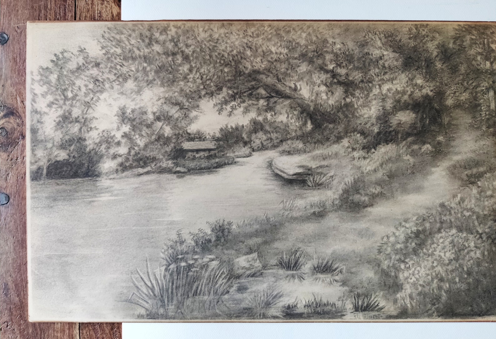 Antique Landscape Pencil Drawing Original Art Landscape | Etsy