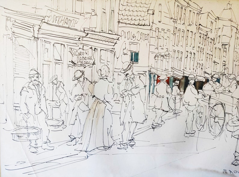 Antique Dutch Ink and Watercolor Painting by M Adams Original - Etsy