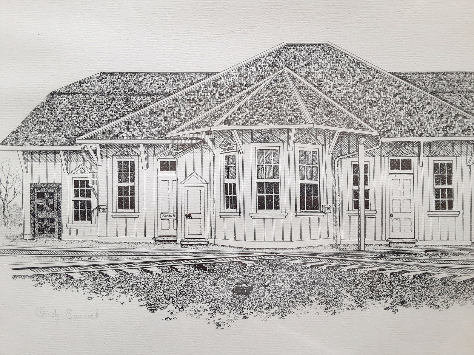 Christy Barrick Signed Print Conroe Train Station Texas Art | Etsy