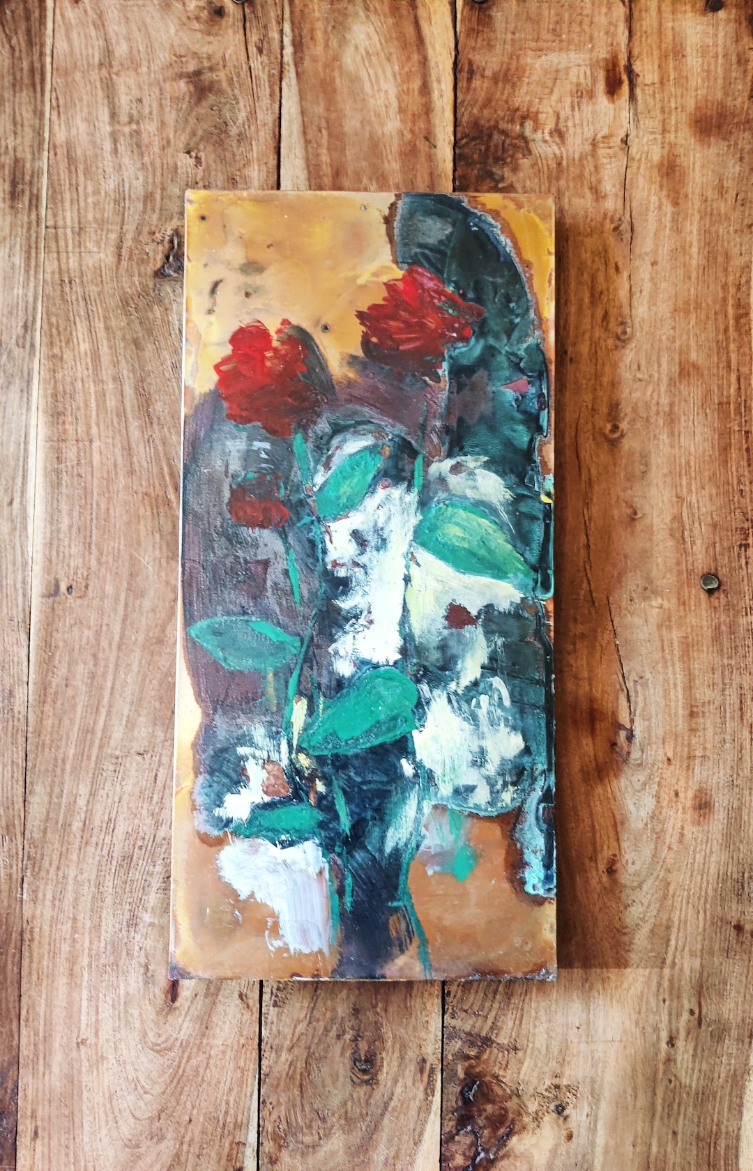 Ken Rausch Abstract Floral Painting on Copper: Original Art (23x11) - Etsy