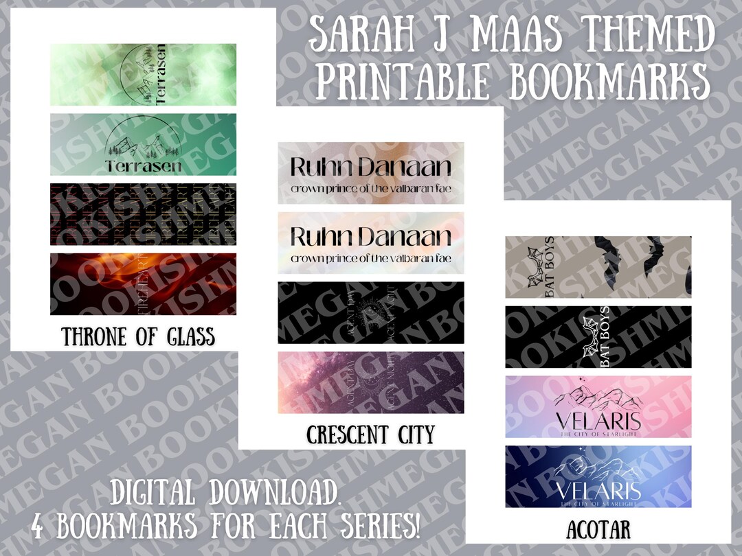 Sarah J. Maas Printable Bookmark Set – 12 Digital Bookmarks (throne of ...