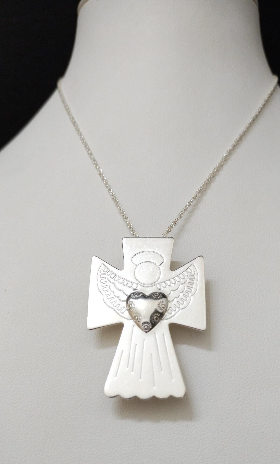 Caroline Pollack Relios Sterling Silver Angel Heart Cross Pendant. Pin ...