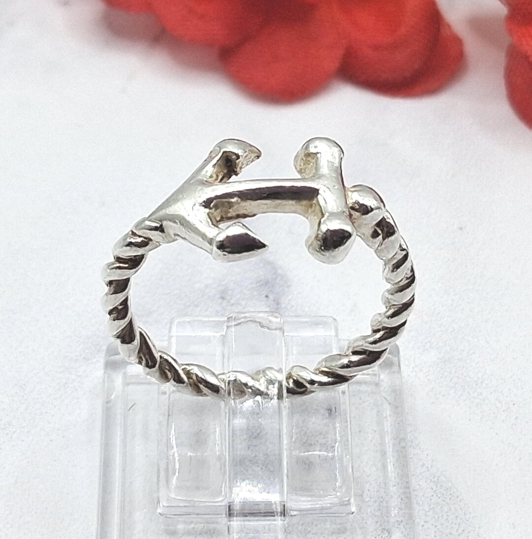 Sterling Silver Anchor Ring. Nautical Design, Size 6, Hallmarked 925 ...