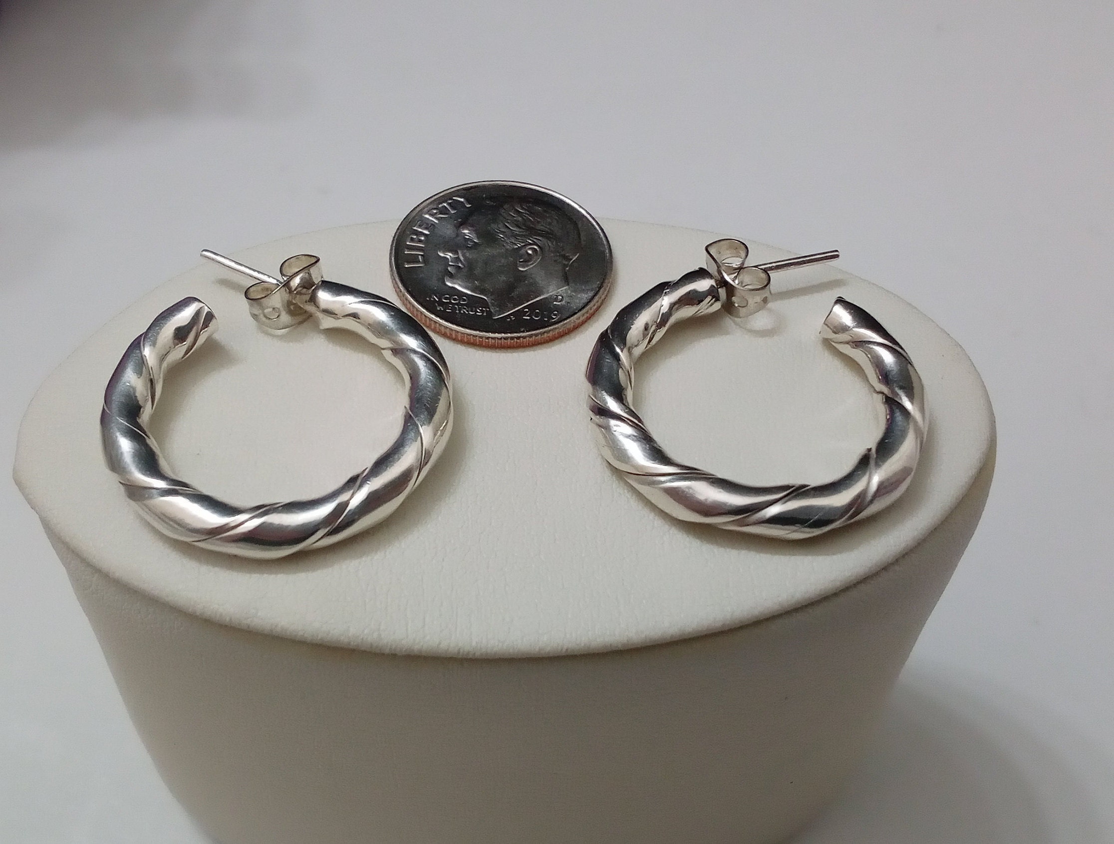 Sterling Silver Twisted Hoop Earrings. Nice Solid Hoops, Vintage, Free ...