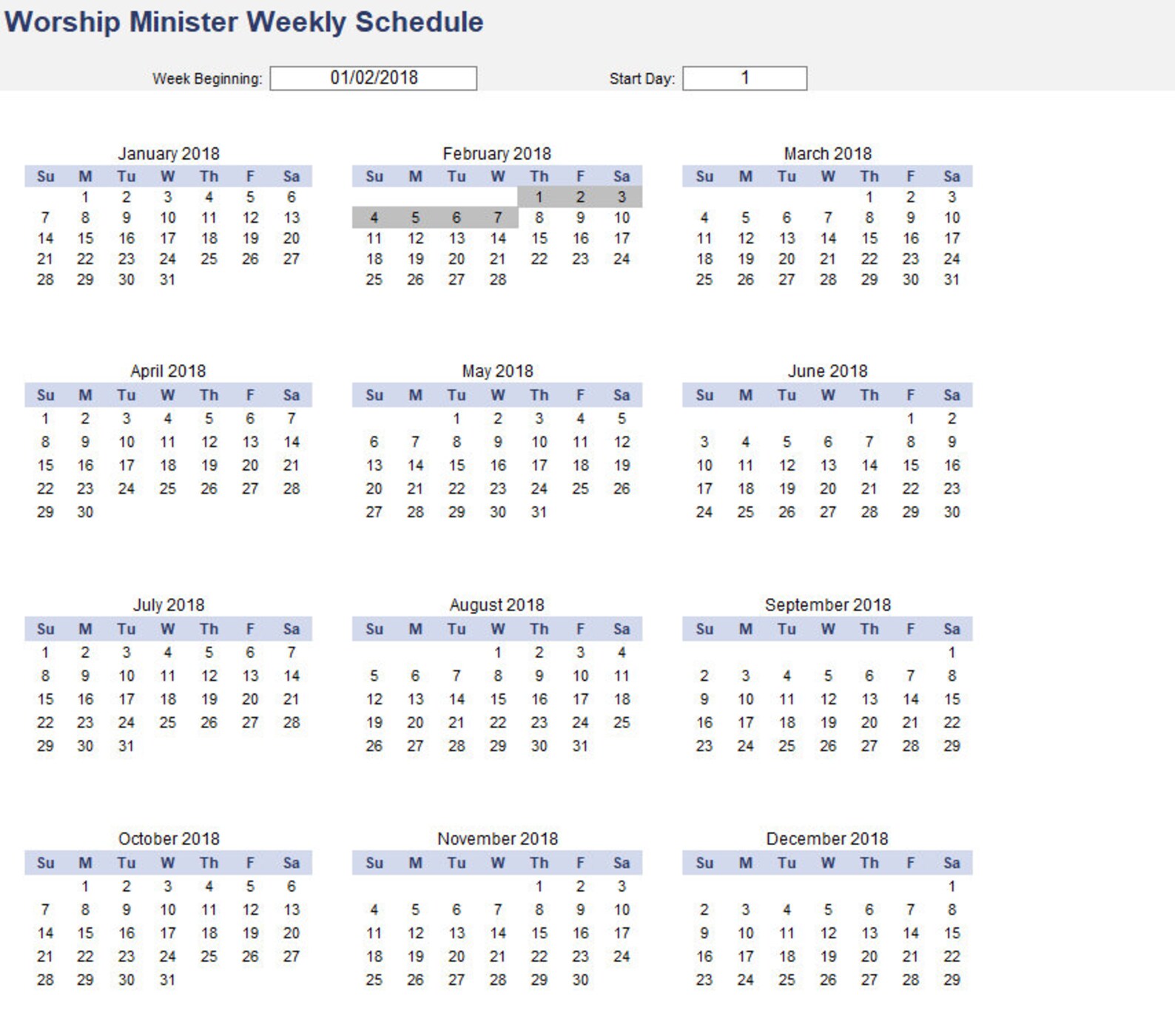 Worship Minister, Weekly Schedule, Planner, Calendar, Weekly Calendar ...