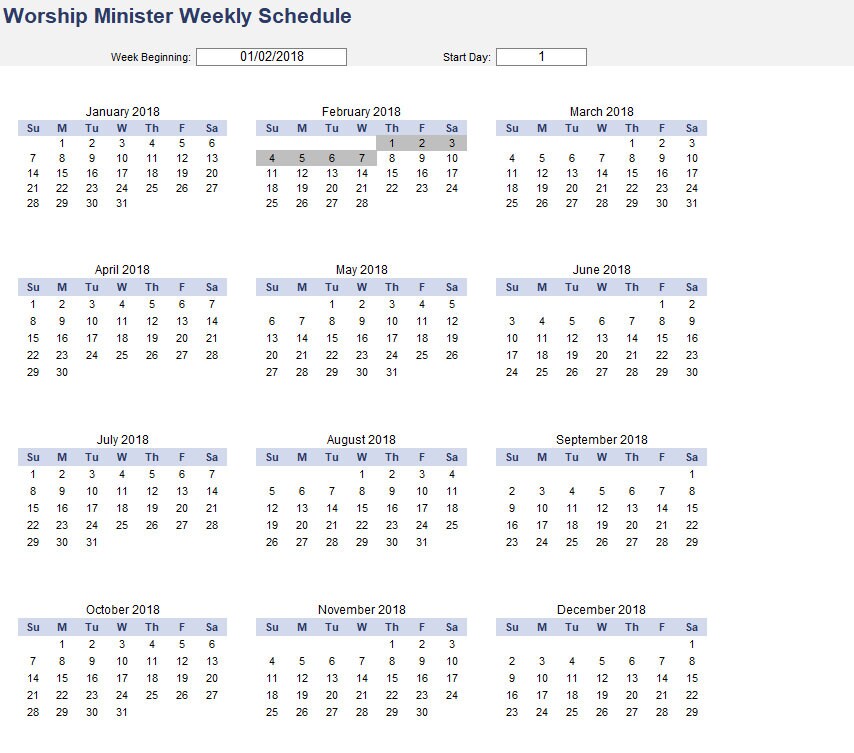 Worship Minister, Weekly Schedule, Planner, Calendar, Weekly Calendar ...