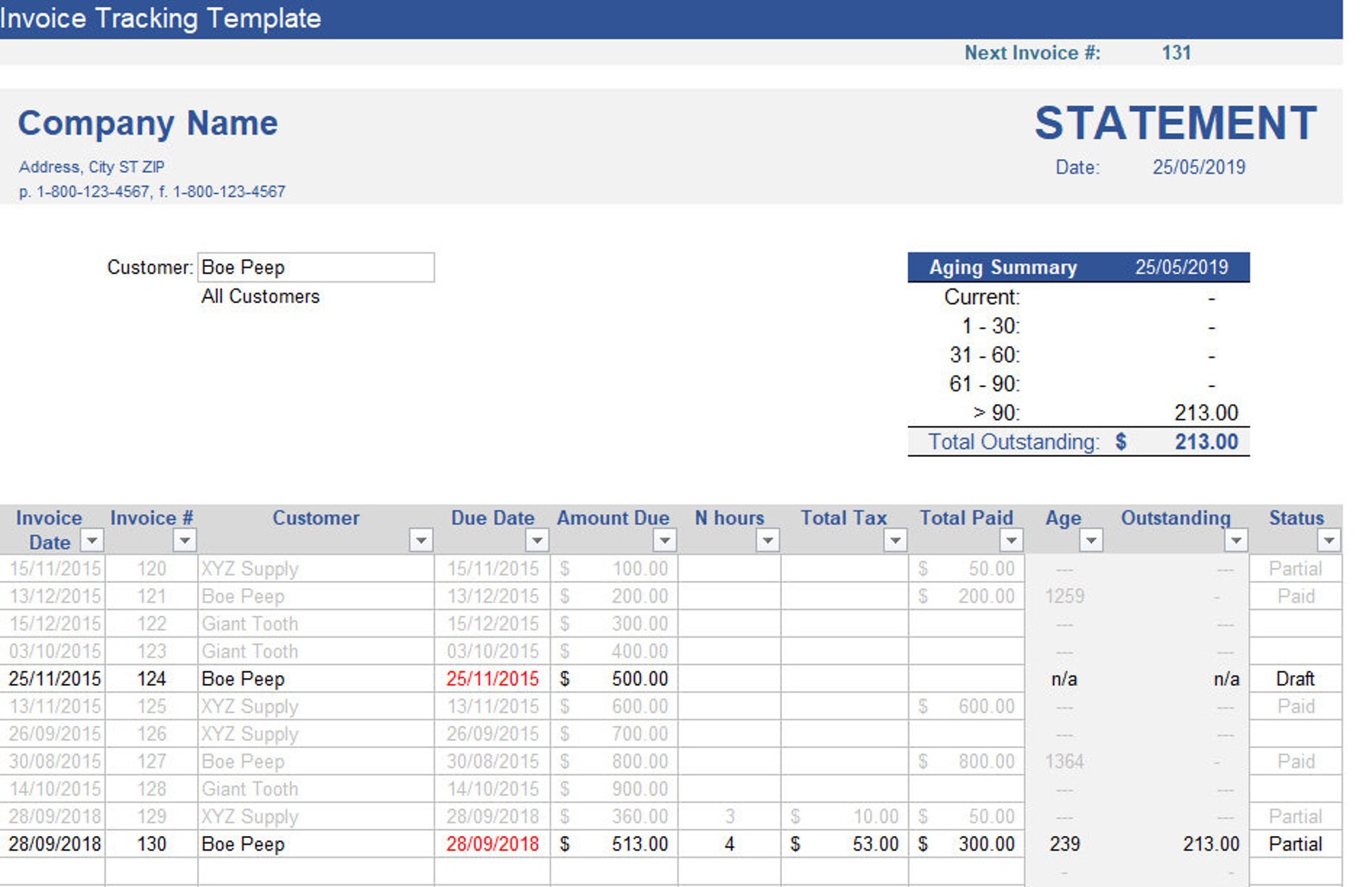 Excel Spreadsheet Invoice Tracker Invoice Finance Sales - Etsy