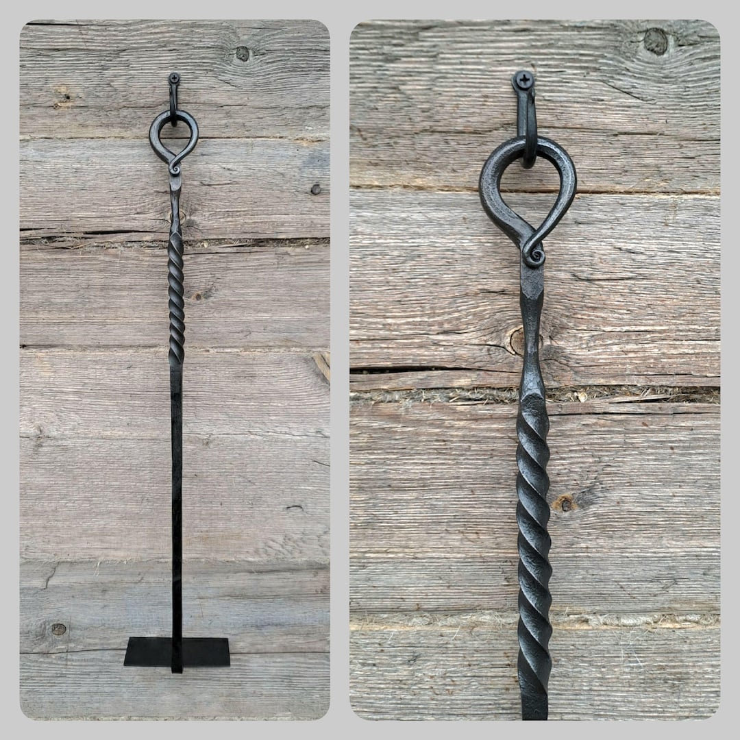 Hand Forged Fireplace or Wood Stove Ash Rake Poker, Wrought Iron ...