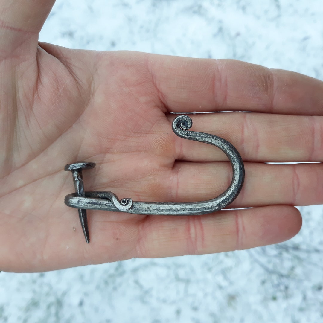 Hand Forged Iron Hook and Nail, Wrought Iron Wall Hooks Rustic ...