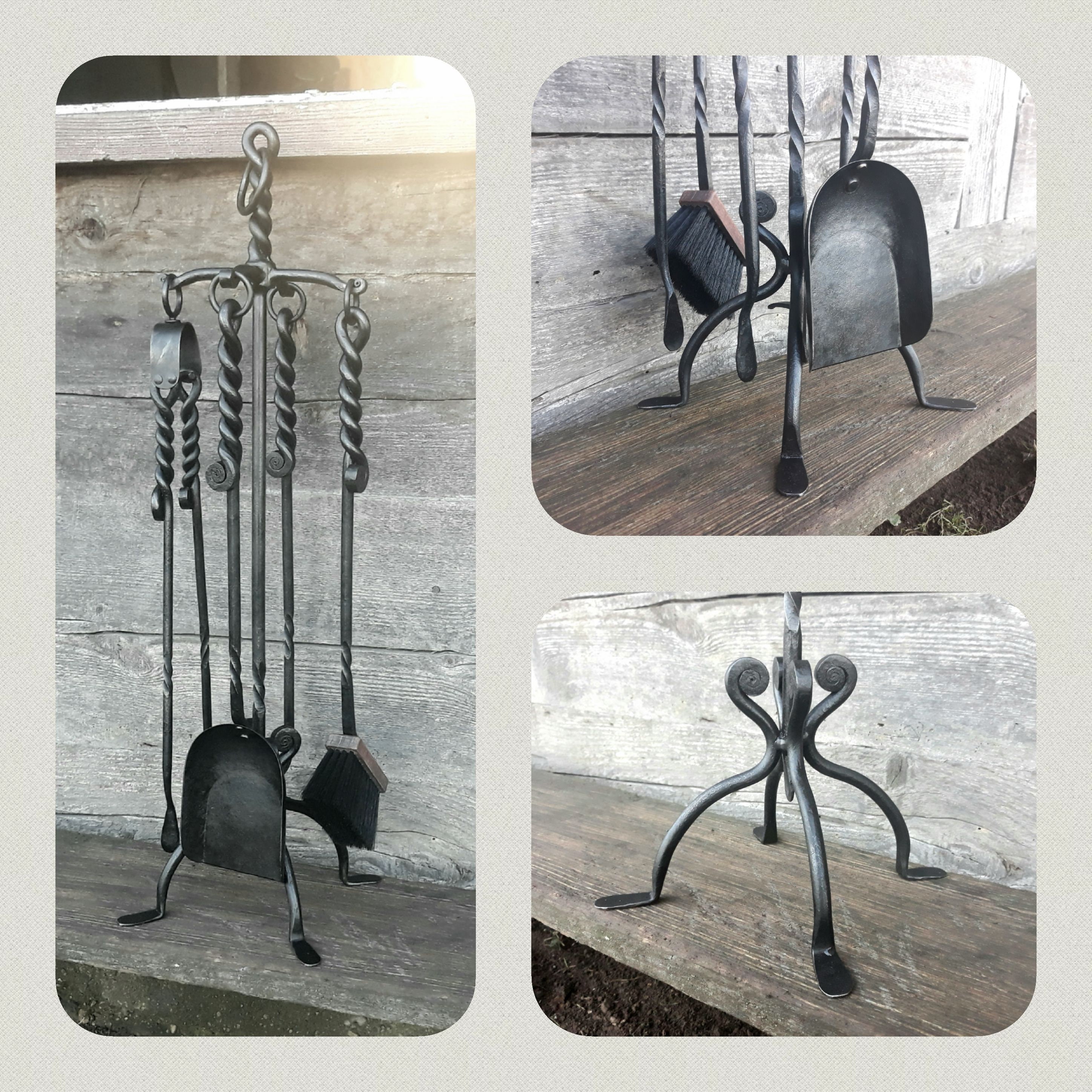 Set of Hand Forged Fireplace Tools & Stand Shovel Poker | Etsy